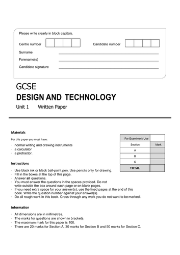 GCSE Design and Technology mock exam AQA style. | Teaching Resources GCSE Design and Technology mock exam AQA style. | Teaching Resources