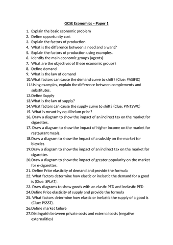 AQA GCSE Economics Paper 1 Revision Questions | Teaching Resources AQA GCSE Economics Paper 1 Revision Questions | Teaching Resources