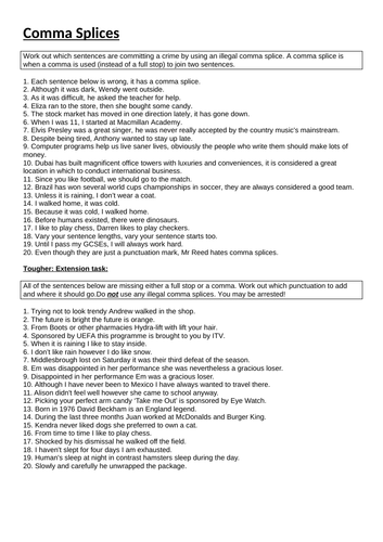 £1 lessons #2 Comma Splices | Teaching Resources