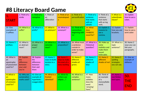 £1 lessons #8 literacy SPaG board game | Teaching Resources