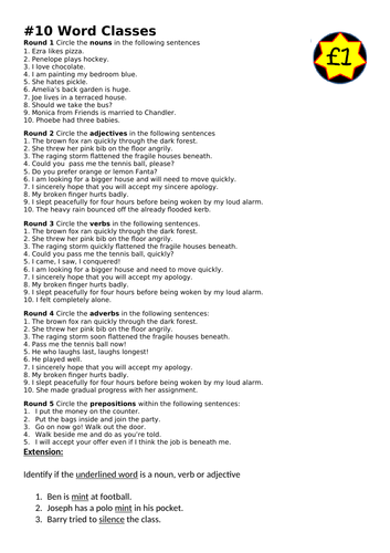Word Classes Worksheets