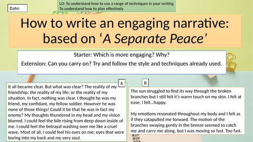 Narrative writing lesson CIE - A Separate Peace | Teaching Resources