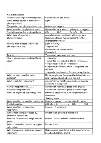 Biology Fact Bank Paper 1 | Teaching Resources