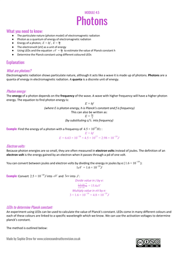 Photons sheet for A level physics | Teaching Resources