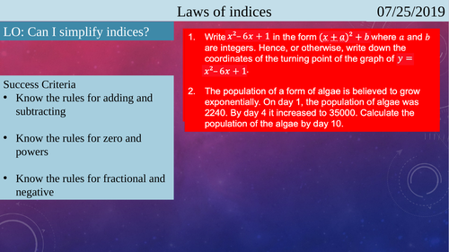 Laws of indices EDEXCEL MATHS | Teaching Resources