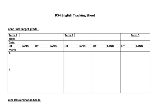 Target and tracking sheets for Key Stage 4 | Teaching Resources