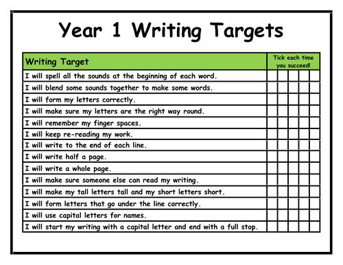 Year 1 - Writing Targets by Teach4Uresources | Teaching Resources