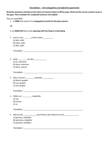 Multiple choice practice on adjective agreements and verb conjugations ...