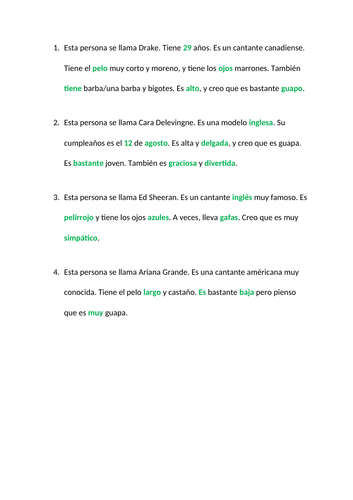 Spanish listening describing people beginners | Teaching Resources