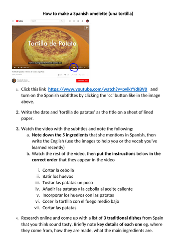 Tortilla española listening comprehension / homework | Teaching Resources