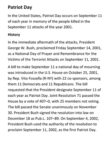 Patriot Day Handout | Teaching Resources