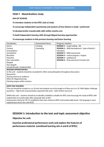 Introduction to BTEC Blood Brothers study YR9 | Teaching Resources