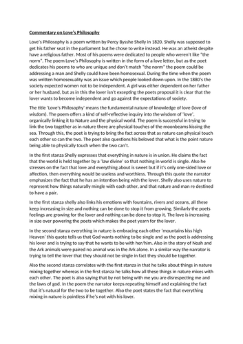 Commentary on Love'S Philosophy | Teaching Resources