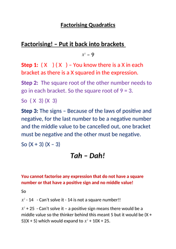 Equations - factorising, simultaneous, trigonometry | Teaching Resources