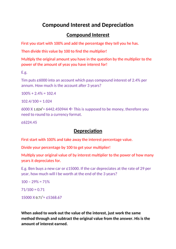 Percentage and interest | Teaching Resources