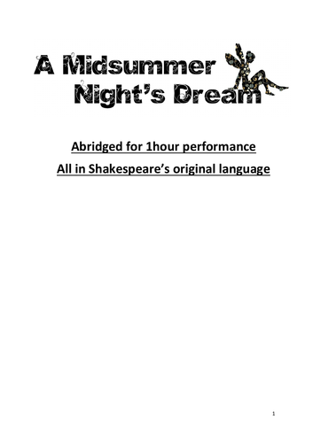 A Midsummer Night's Dream - Script - Abridged 1 hour | Teaching Resources