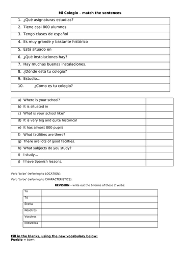 Mi colegio vocab worksheets Spanish school | Teaching Resources