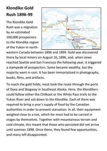 Klondike Gold Rush Handout | Teaching Resources
