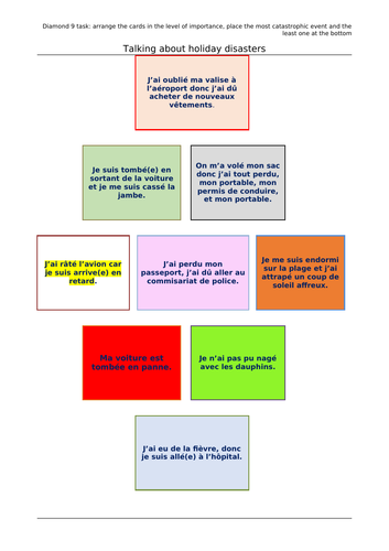 Starter: diamond 9 sorting / talking about holiday disasters | Teaching ...