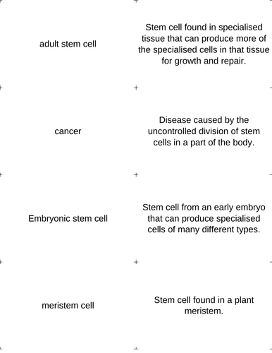 Key word card sort for Edexcel 9-1 combined science: Stem Cells ...