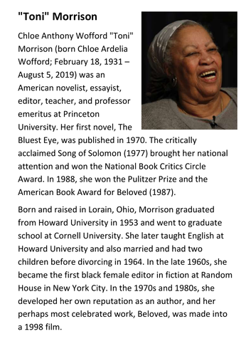 Toni Morrison Handout | Teaching Resources