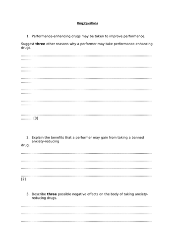 IGCSE Performance enhancing drugs past questions | Teaching Resources
