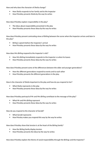Forty-Two An Inspector Calls practise questions AQA GCSE | Teaching ... Forty-Two An Inspector Calls practise questions AQA GCSE | Teaching ...