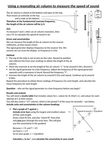 Practical - using a resonating air column to measure the speed of sound ...