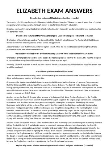 Eight Elizabeth exam answers History Edexcel GCSE | Teaching Resources Eight Elizabeth exam answers History Edexcel GCSE | Teaching Resources