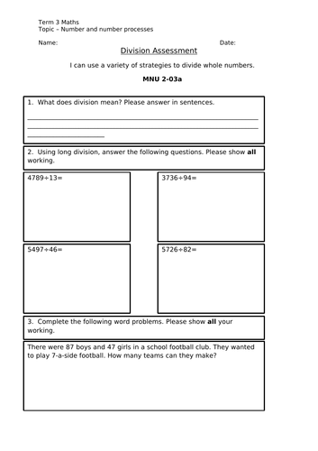 Division assessment | Teaching Resources