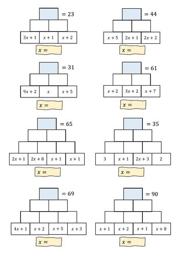 Solving Equations and Simplifying Expressions - Pyramids | Teaching ... Solving Equations and Simplifying Expressions - Pyramids | Teaching ...