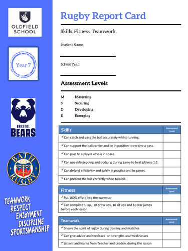 Student Sports Report Cards (Self assessment Tool, Track progress over ...