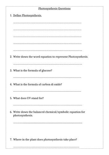 Photosynthesis Questions | Teaching Resources