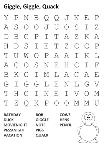 Giggle, Giggle, Quack Word Search | Teaching Resources