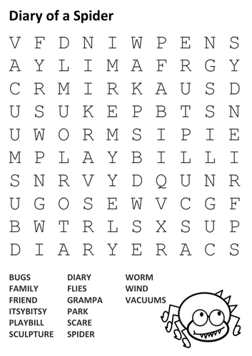 Diary of a Spider Word Search | Teaching Resources