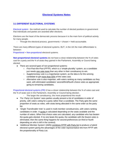 Electoral systems A-level politics notes | Teaching Resources