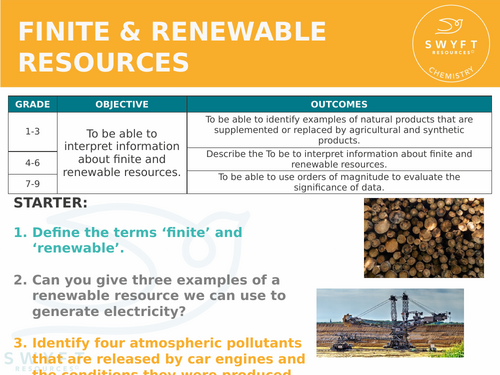 NEW AQA GCSE (2016) Chemistry - Finite & Renewable Resources | Teaching ...