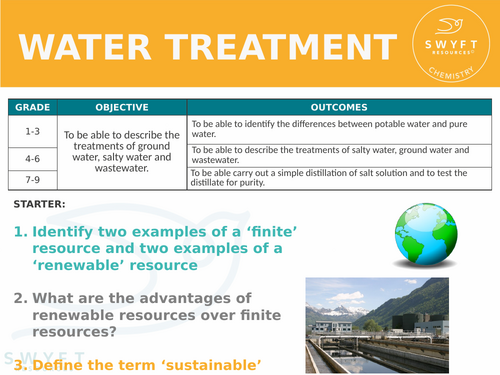 NEW AQA GCSE (2016) Chemistry - Water Treatment | Teaching Resources
