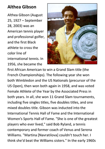 Althea Gibson Handout | Teaching Resources