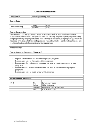 Curriculum Java Programming Level 1 | Teaching Resources Curriculum Java Programming Level 1 | Teaching Resources