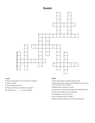 Hamlet Revision Crossword | Teaching Resources