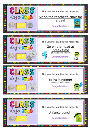 Class Dojo Reward Vouchers and Poster/labels | Teaching Resources