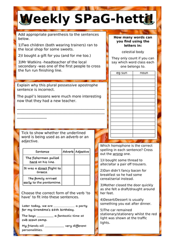SPaGHETTI - SPaG activities linked to Y5 curriculum | Teaching Resources