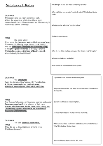 'Macbeth' - Regicide (old man and Ross analysis of scene) | Teaching ...