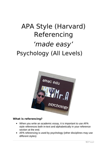 Psychology: APA Style (Harvard) Referencing ‘made easy’ (All Levels ... Psychology: APA Style (Harvard) Referencing ‘made easy’ (All Levels ...