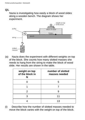 KS3 assessment with marking grid feedback for Friction topic | Teaching ...