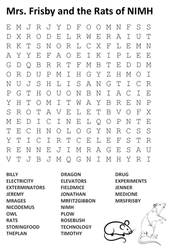 Mrs Frisby And The Rats Of Nimh Worksheets Mrs Frisby And The Rats Of