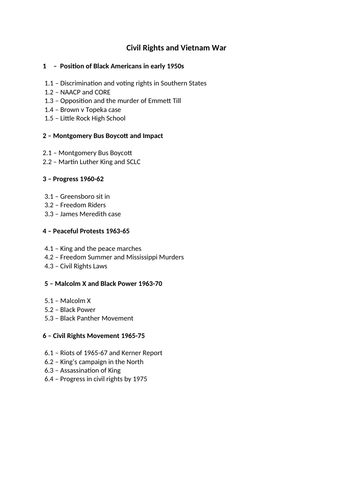 9-1 GCSE History Edexcel - Civil Rights Notes | Teaching Resources