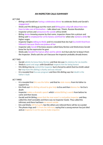 9-1 GCSE English Edexcel - An Inspector Calls Notes | Teaching Resources