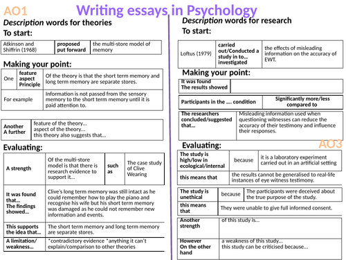Writing frame for essays in psychology | Teaching Resources